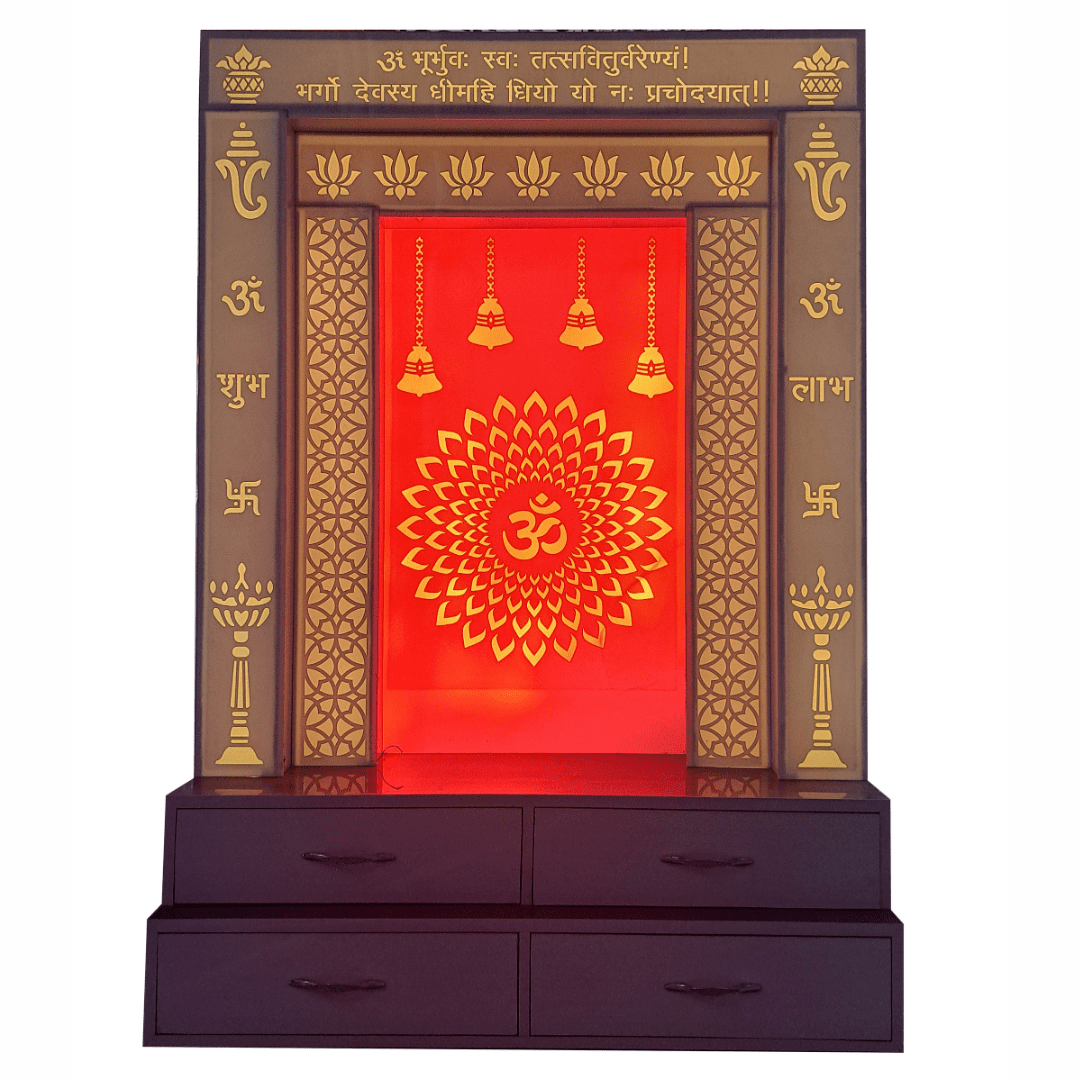 Om Mandir with Acrylic Om and Storage Space | Acrylic Pillar Online