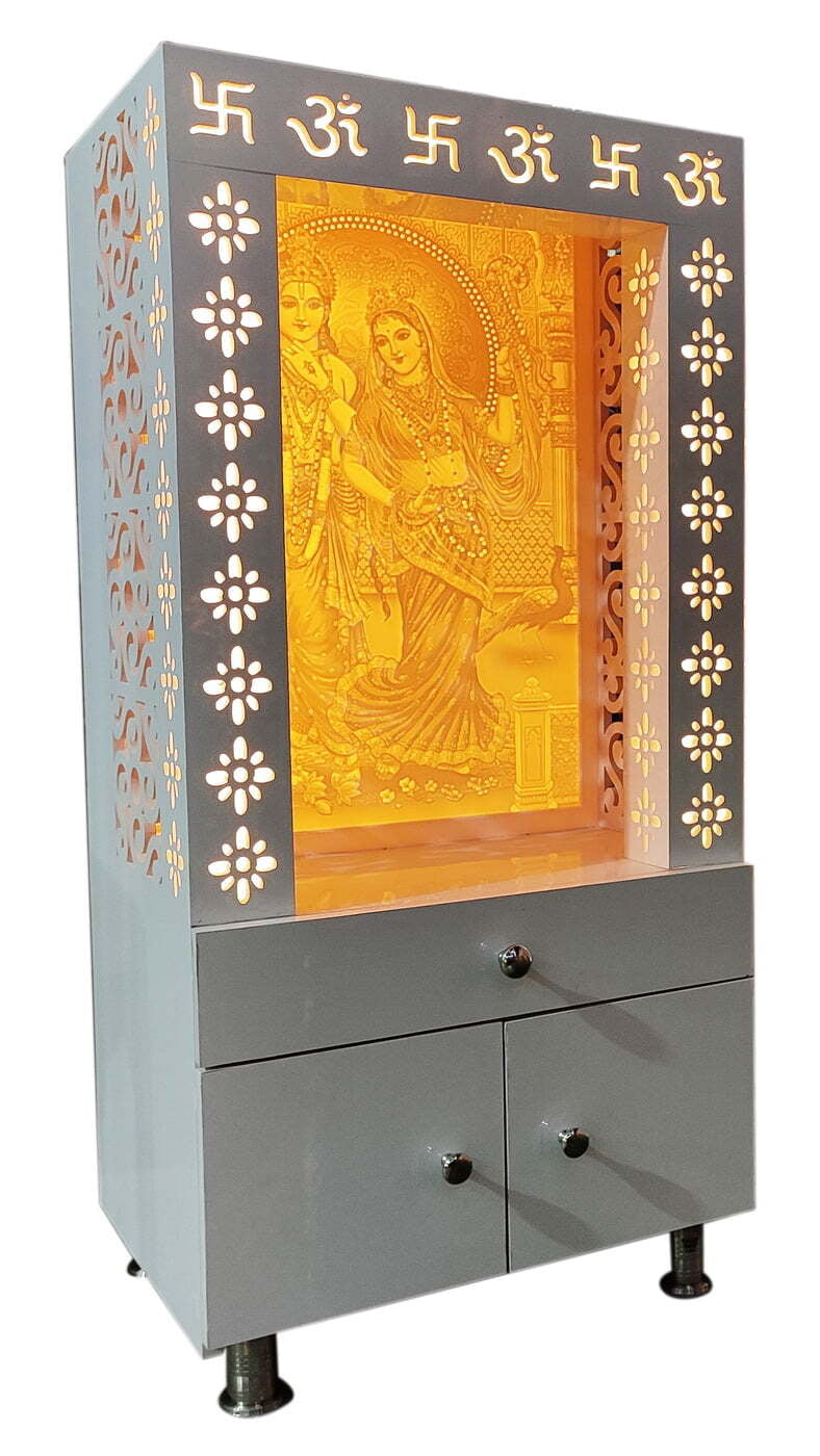 3D Corian Radha Krishna Puja Mandir & WPC Pillar | Heavenly Home ...