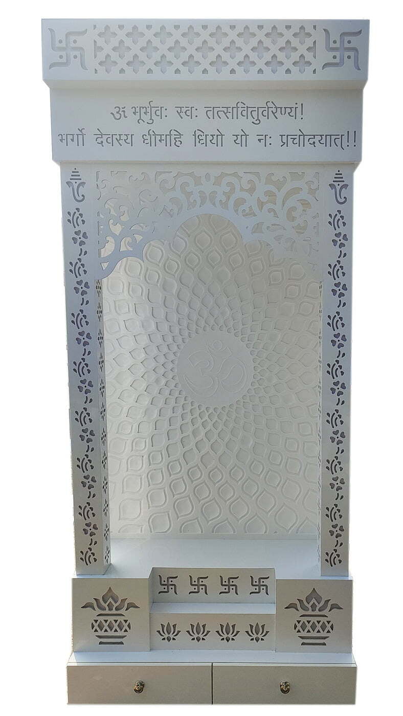 Om Corian Mandir: Elegant, Intricate, and Waterproof Temple with Storage