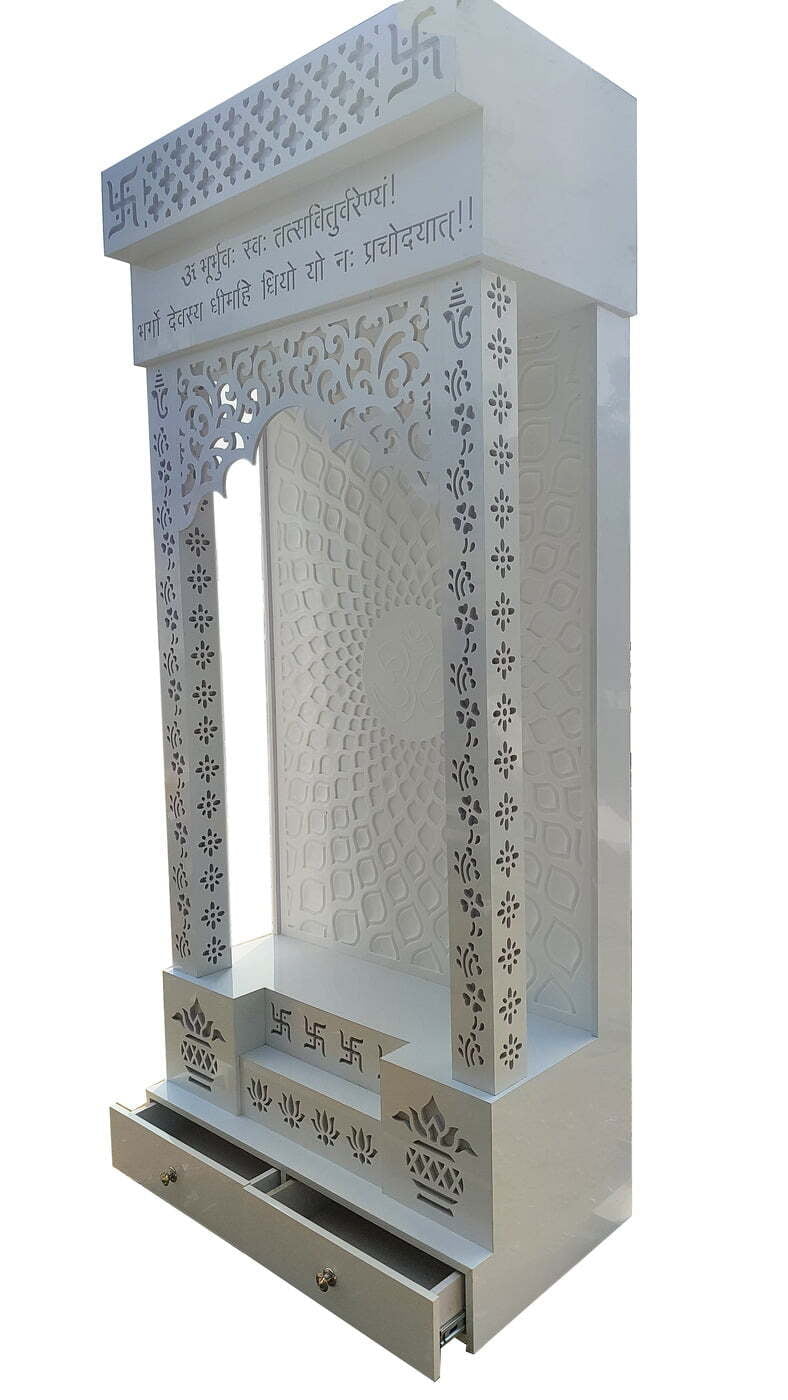 Om Corian Mandir: Elegant, Intricate, and Waterproof Temple with Storage