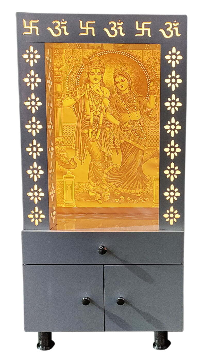 3D Corian Radha Krishna Puja Mandir & WPC Pillar | Heavenly Home ...