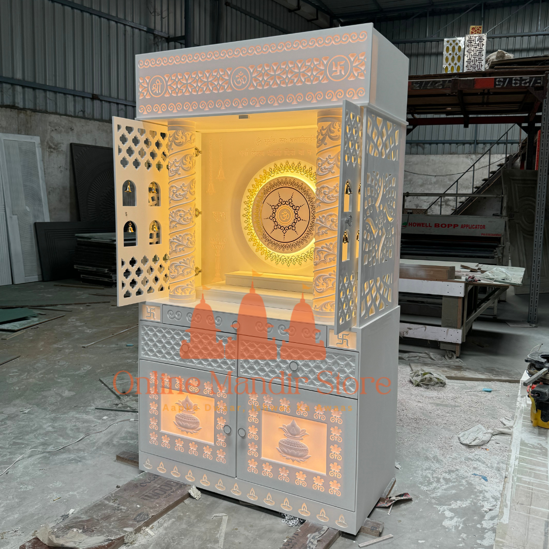 Elegant Om Corian Mandir – Backlit, Customizable & Durable Pooja Mandir ...