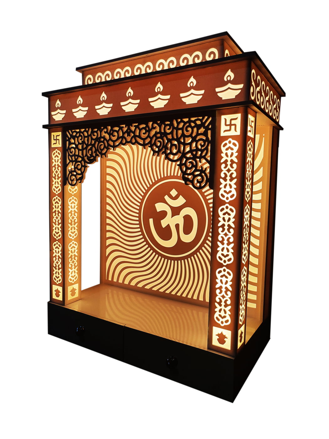 Om Corian Mandir: Elegant, Intricate, and Waterproof Temple with Storage