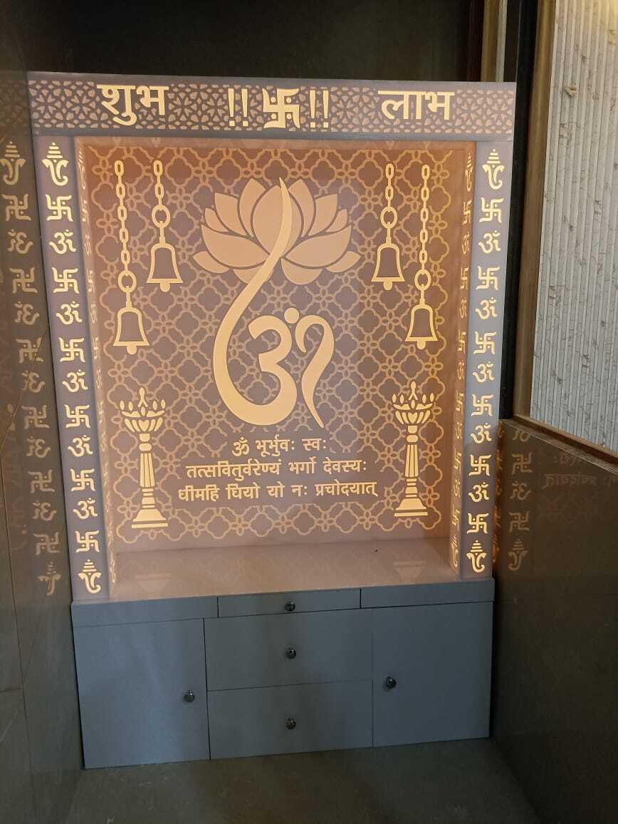 Om Corian Mandir: Elegant, Intricate, and Waterproof Temple with Storage