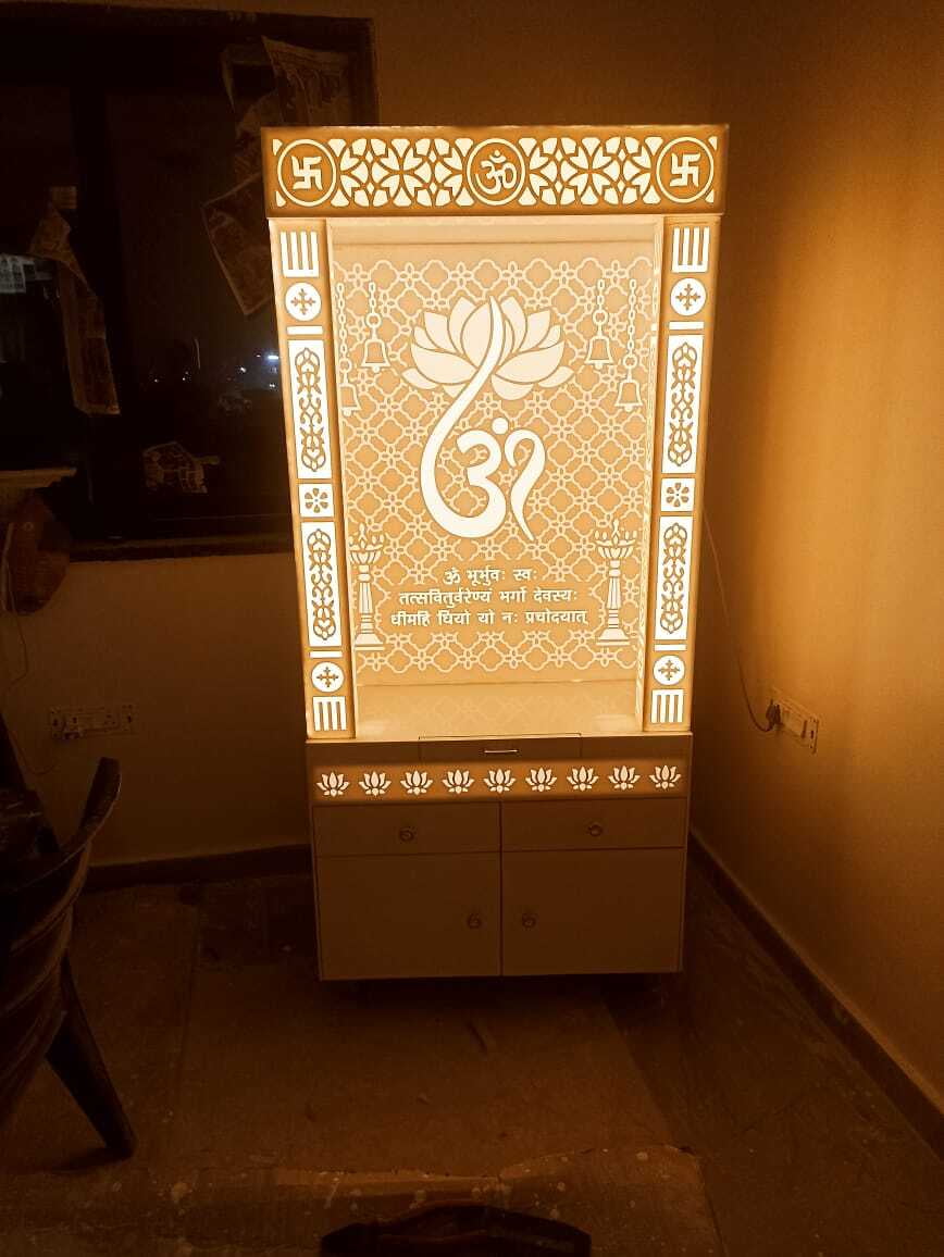 Buy 3D Corian Lotus Om Mandir with Pillar and Drawer Online at Best Price