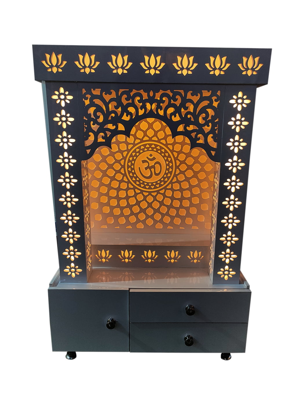 Om Corian Mandir: Elegant, Intricate, and Waterproof Temple with Storage