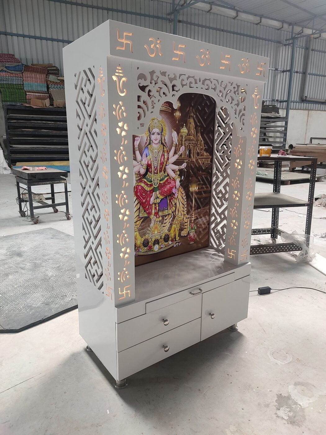 Buy Sherawali Mata Mandir Printed on Acrylic with WPC Pillar Storage ...