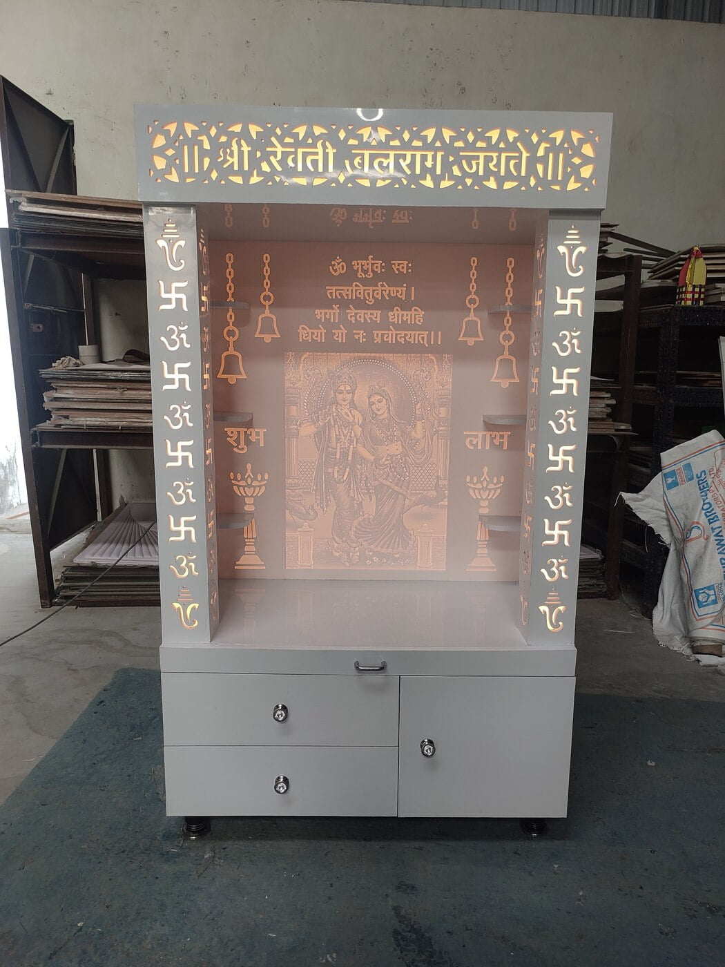 Buy 3D Corian Radha Krishna Puja Mandir Online - Unique Design & Durability