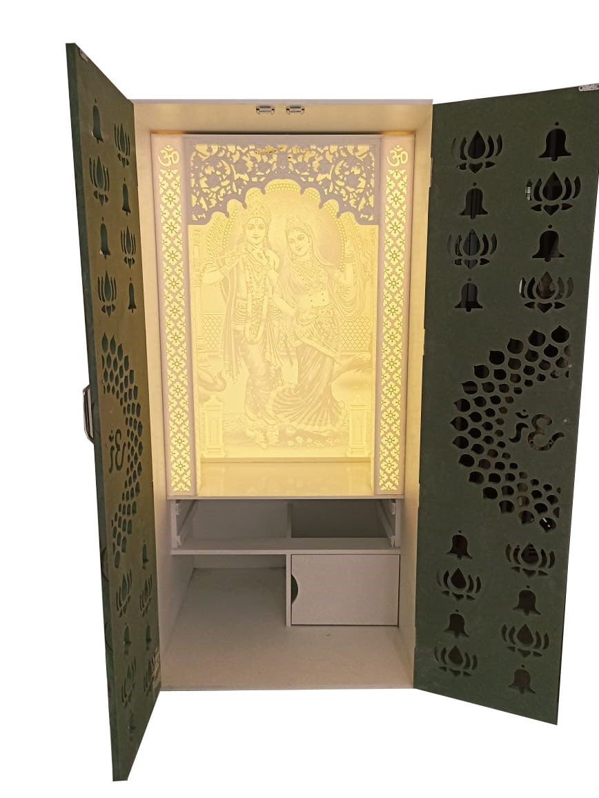 Buy 3D Corian Radha Krishna Puja Mandir Online - Unique Design & Durability