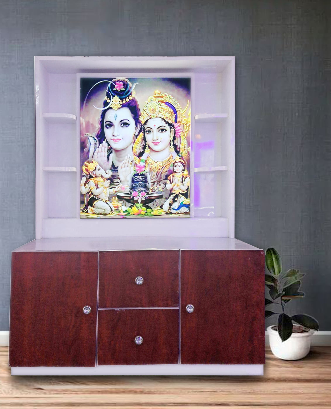 Shiv Parivar Mandir with Printed Acrylic and Storage Space - Buy Online ...