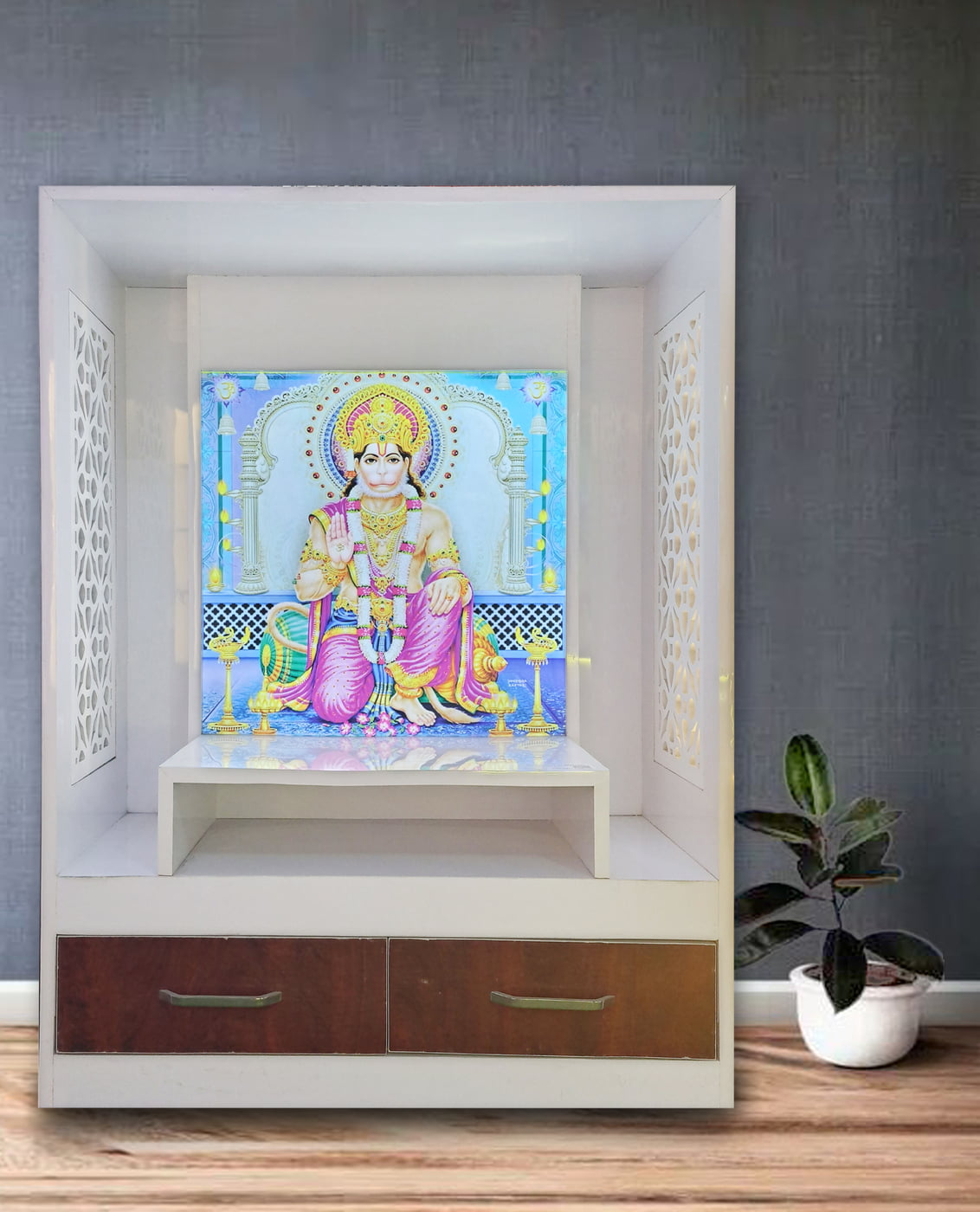 Buy Hanuman Ji Mandir Printed on Acrylic with Storage Space | Sehrawat ...