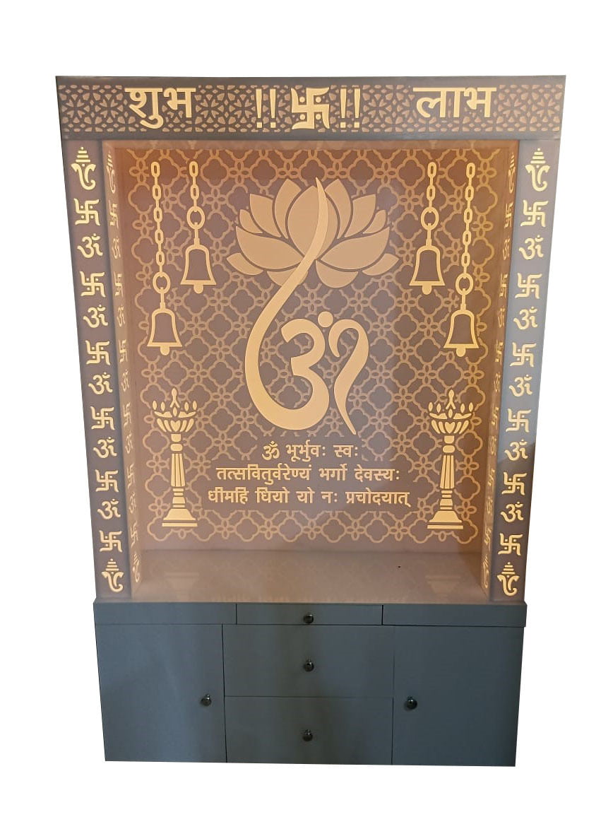 Om Corian Mandir: Elegant, Intricate, and Waterproof Temple with Storage