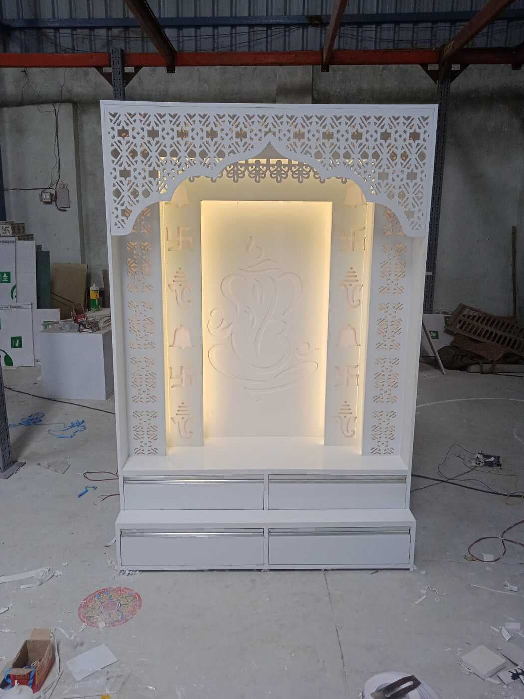 Buy 3D Corian Ganesh Ji Puja Mandir with WPC Pillar & Drawer Online ...