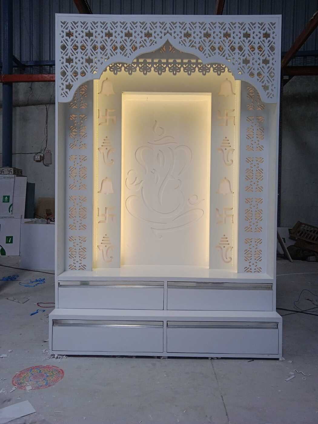 Buy 3D Corian Ganesh Ji Puja Mandir with WPC Pillar & Drawer Online ...