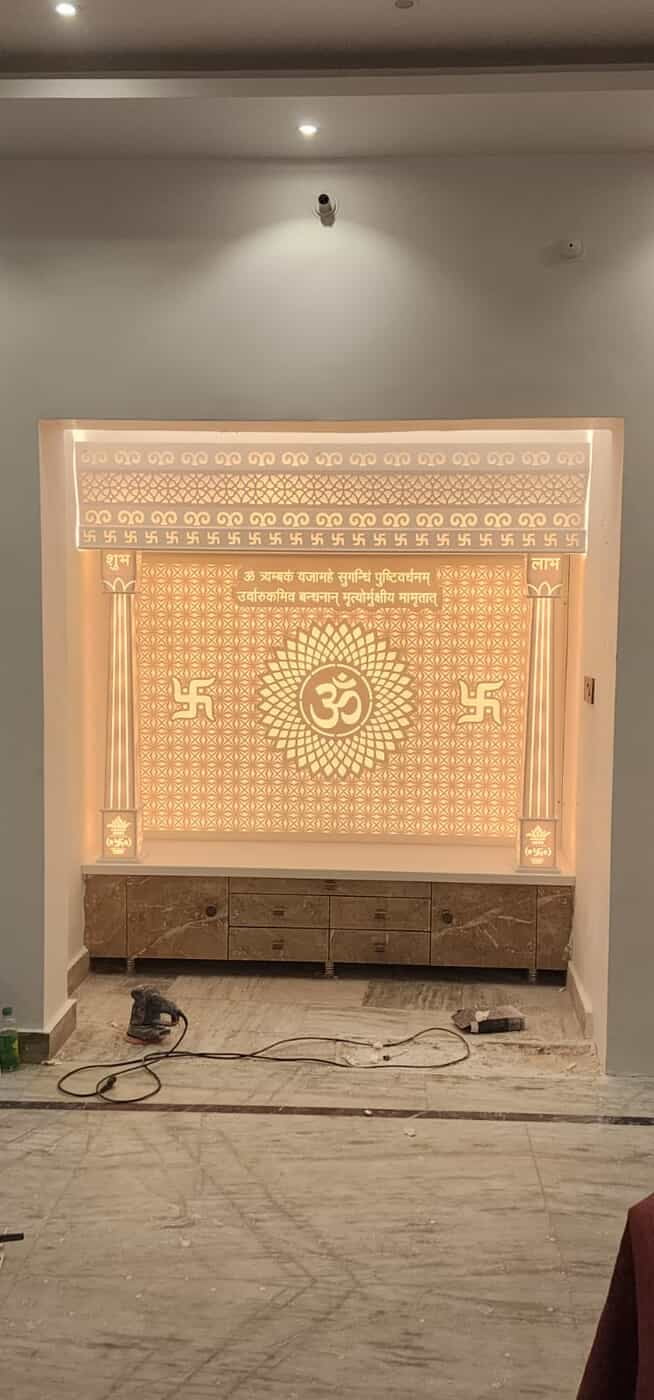 Radiant Harmony Full Corian Mandir with Backlight