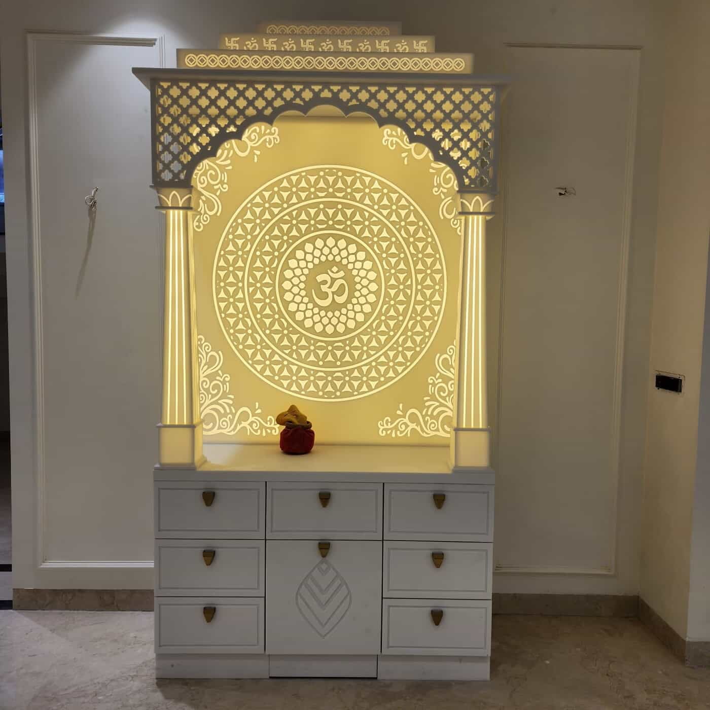Divine Aura Full Corian Mandir with Backlight