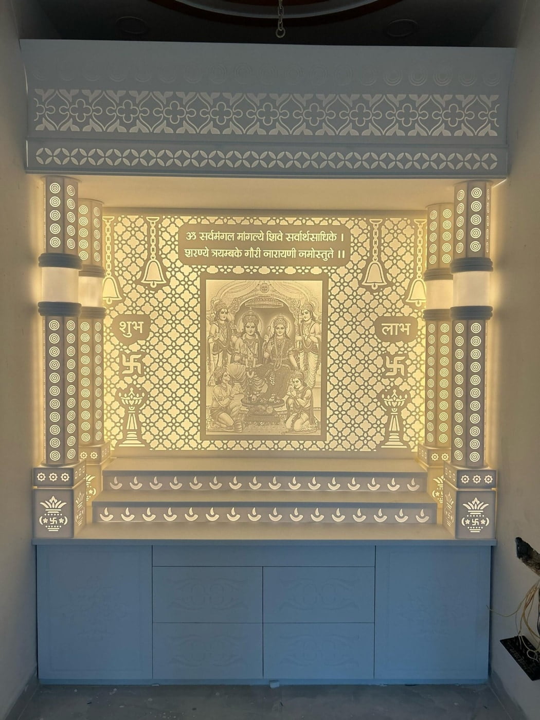 Ethereal Blessings Full Corian Mandir with Backlight