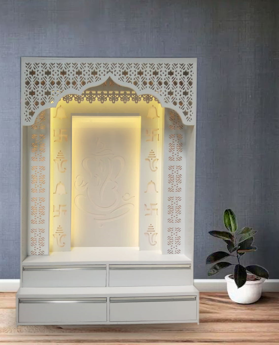Buy 3D Corian Ganesh Ji Puja Mandir with WPC Pillar & Drawer Online ...